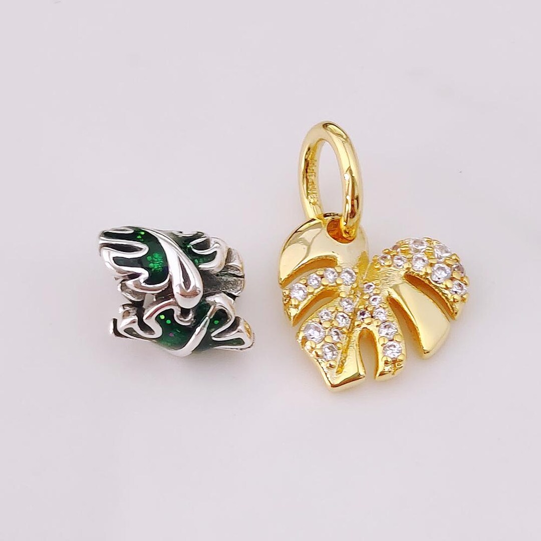 Pandora Green Sparkling Monstera Leaves Charm Set - Etsy