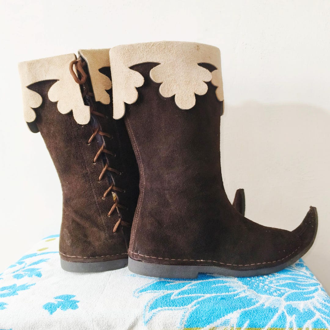 Medieval Suede Leather Boots: Renaissance Elf Jester Costume Shoes - Etsy