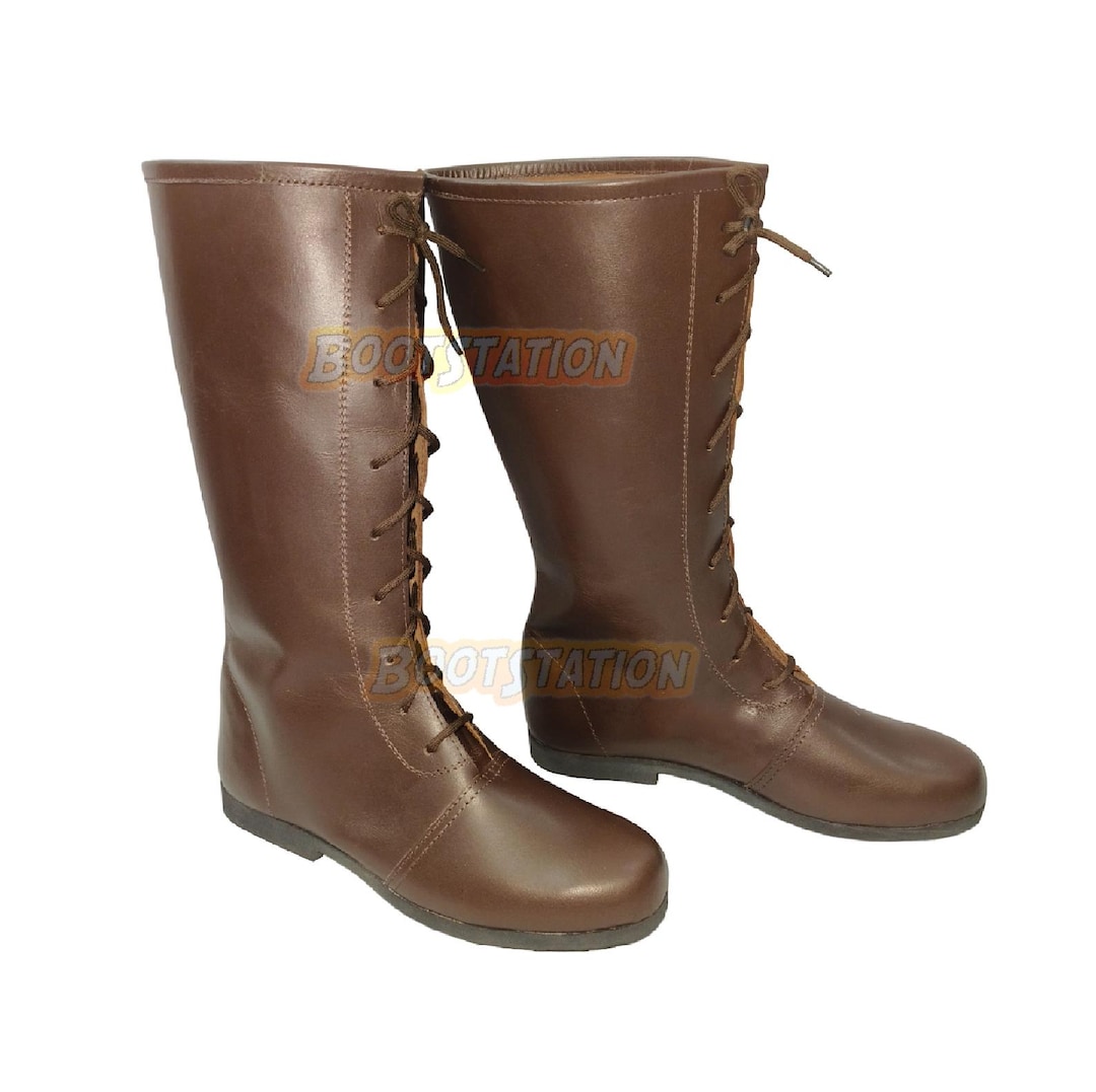 Handmade Tall Leather Boots: Medieval Ren Faire Front Lace-up Shoes ...