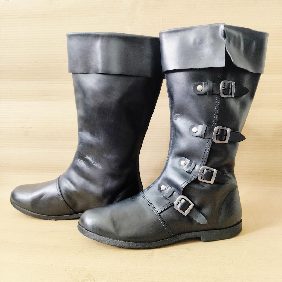 Handcrafted Pirate Tall Leather Boots – Medieval Buckled Boot for Larp ...
