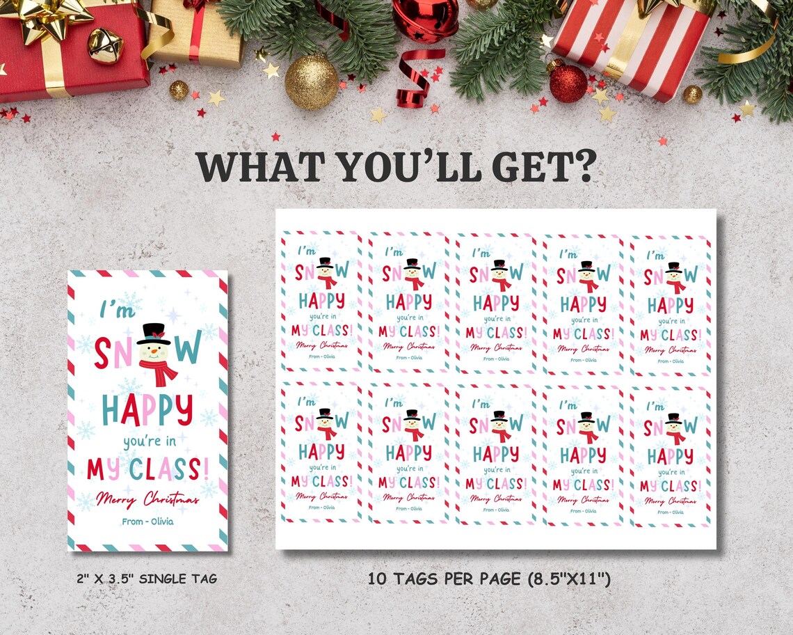 Snow Happy You’re in My Class Gift Tag | Printable Christmas Favor (PDF ...