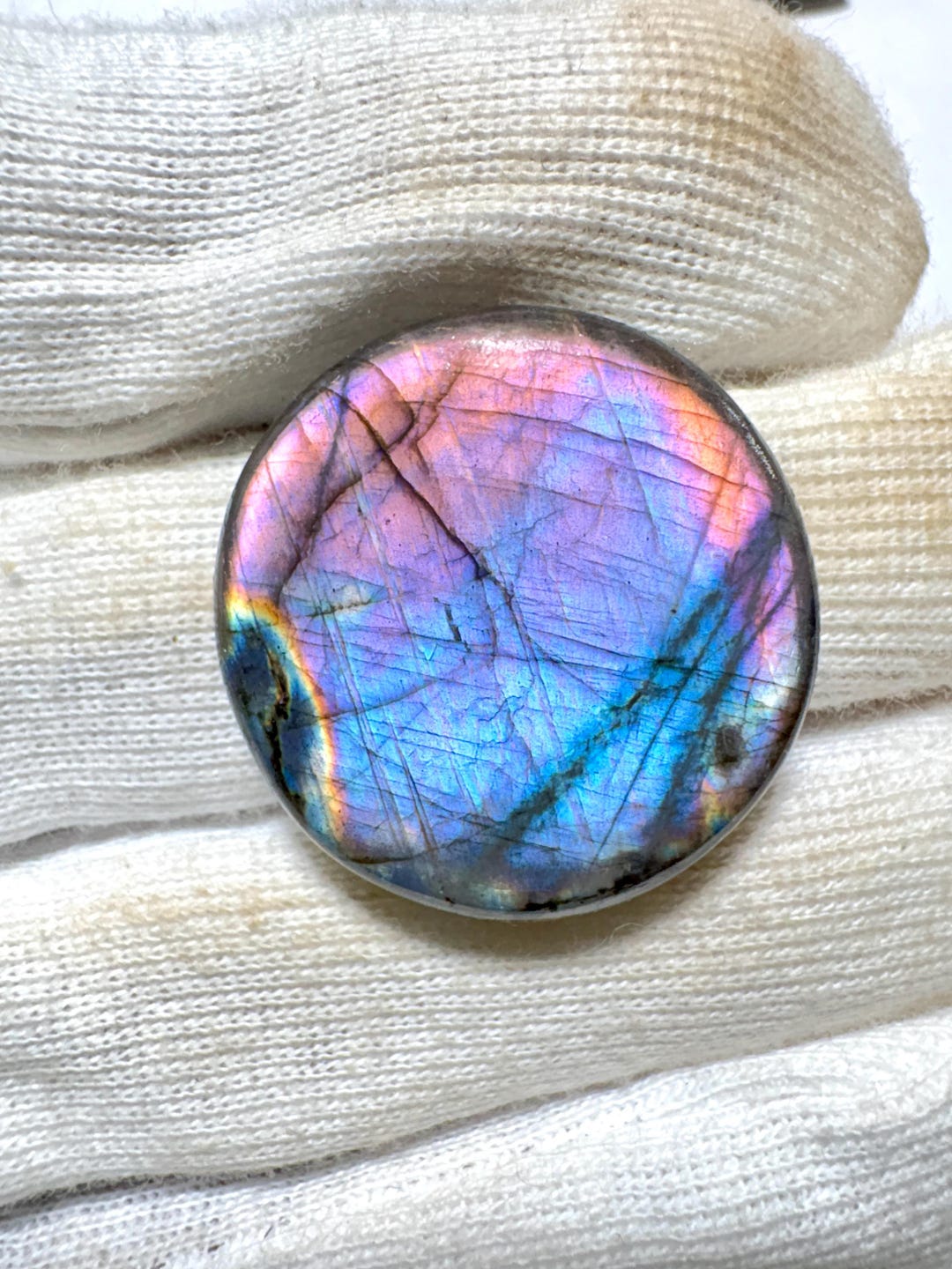 Rare Pink Blue Flash Labradorite Round Cabochon, Multi Fire Gemstone ...