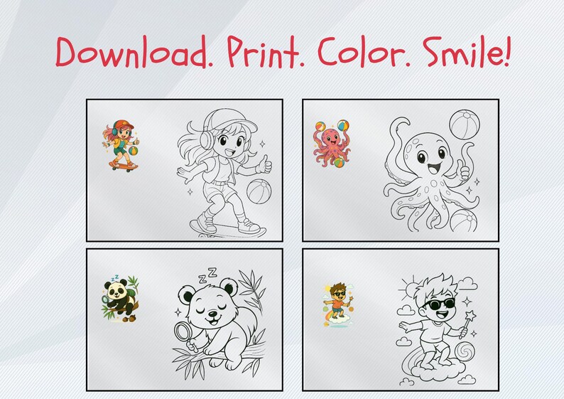Printable Kids Coloring Book PDF | Fun Outline Pages + Completion ...