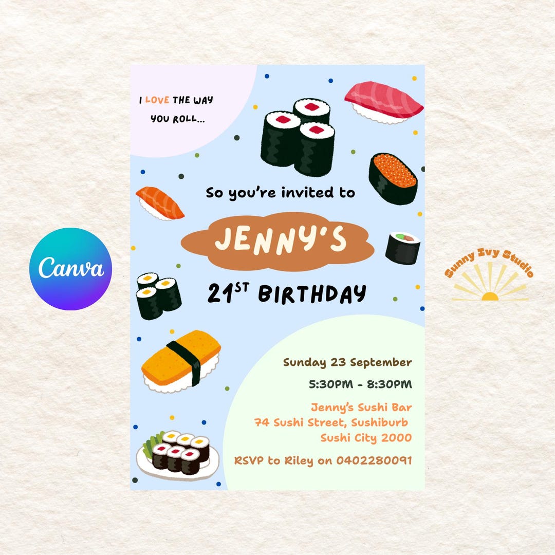 Sushi Dinner Party Invitation Sashimi Roll Invite Japanese Theme Lunch ...