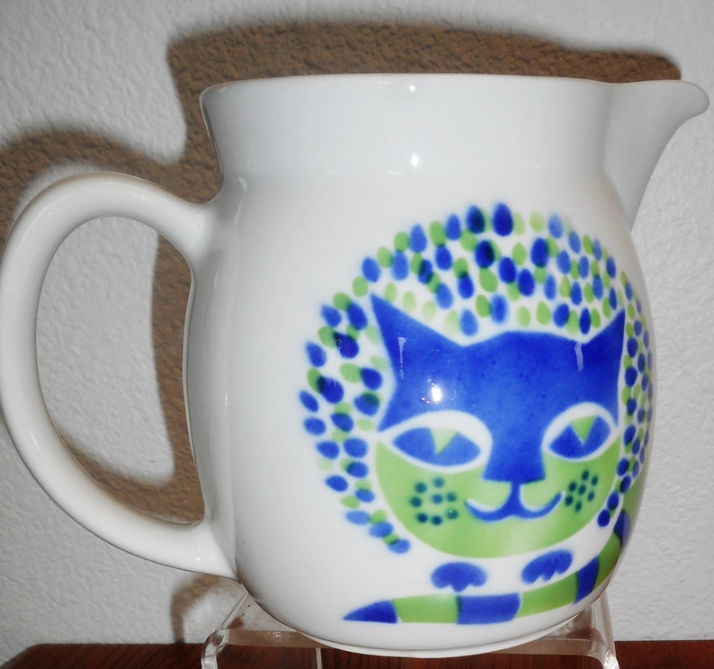 Arabia Finland Kaj Franck Kissa Cat Pitcher White Green & Blue Tones MCM - Etsy