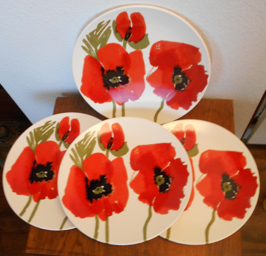 Red Poppy by Vera Neumann for Mikasa 4 Dinner Plates Vintage 1970's ...