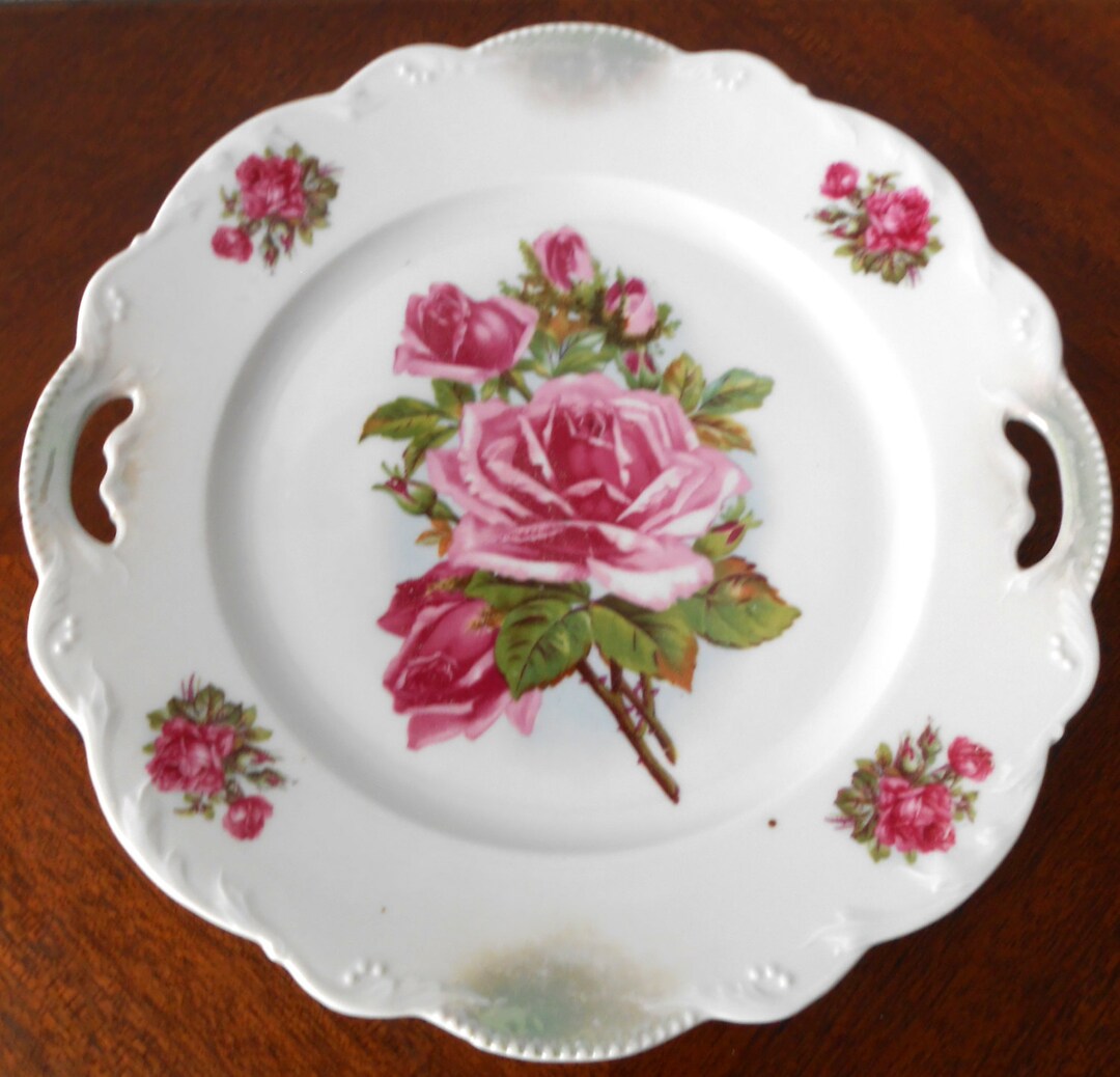 German Vintage Rose Motif Handled Platter, Beautiful - Etsy