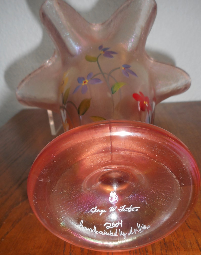 Fenton Pink Opalescent Vase wild Flowers Hand Decorated Signed at Base ...