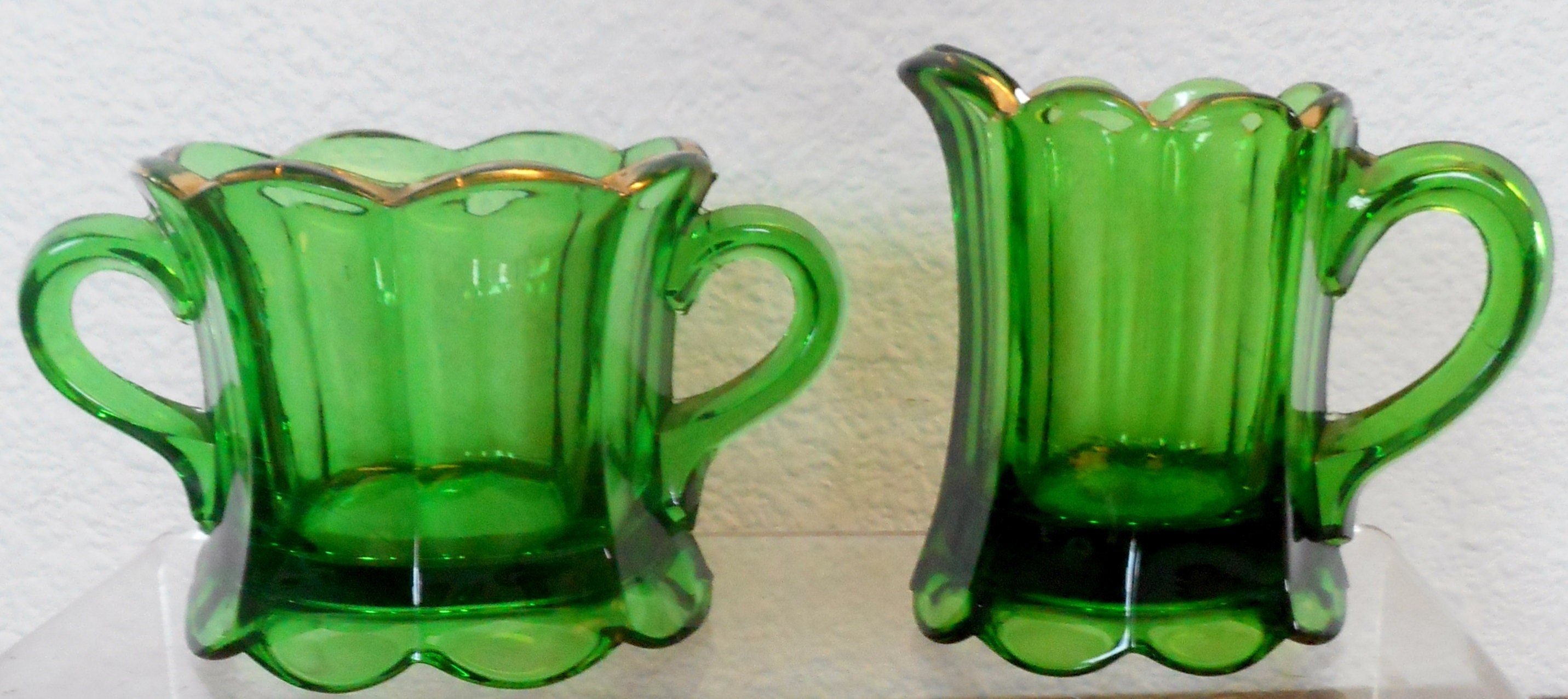 EAPG US Glass Colonial Emerald Green Creamer & Sugar Scalloped Panel ...