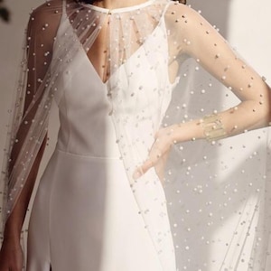 Bridal Sheer Tulle Overlay With Pearls.modern Bridal Dress.wedding ...