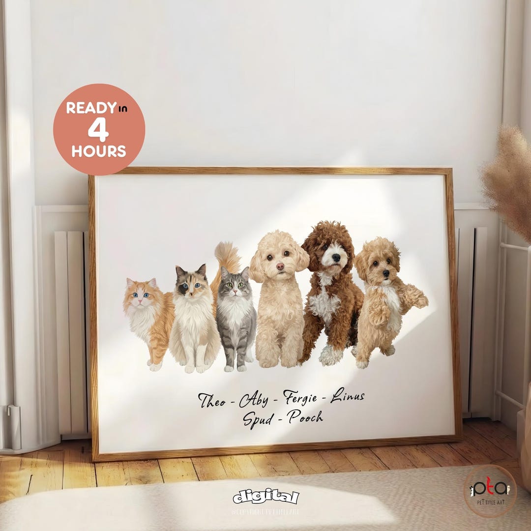 Custom Pet Family Portrait: Multiple Pet Painting From Photo, Hand ...