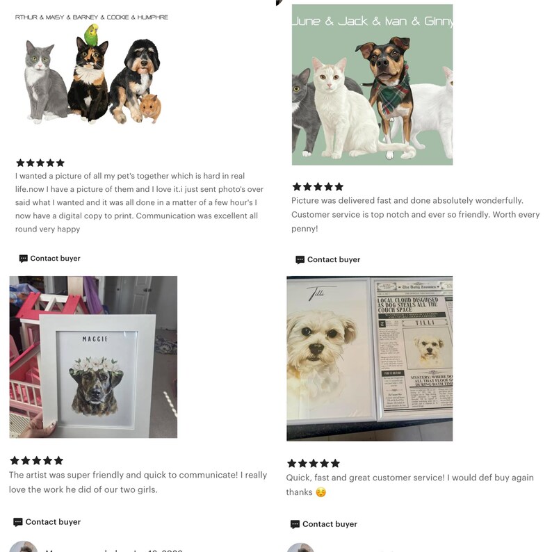 Three Pet Portrait From Photo, Custom Dog and Cat Illustration, Multi ...