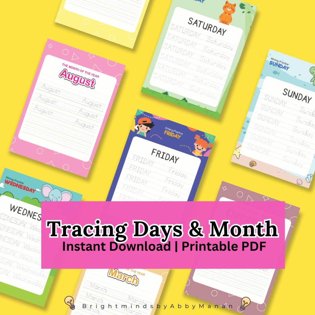 Tracing Days & Months Worksheets | Handwriting Practice Printable for ...