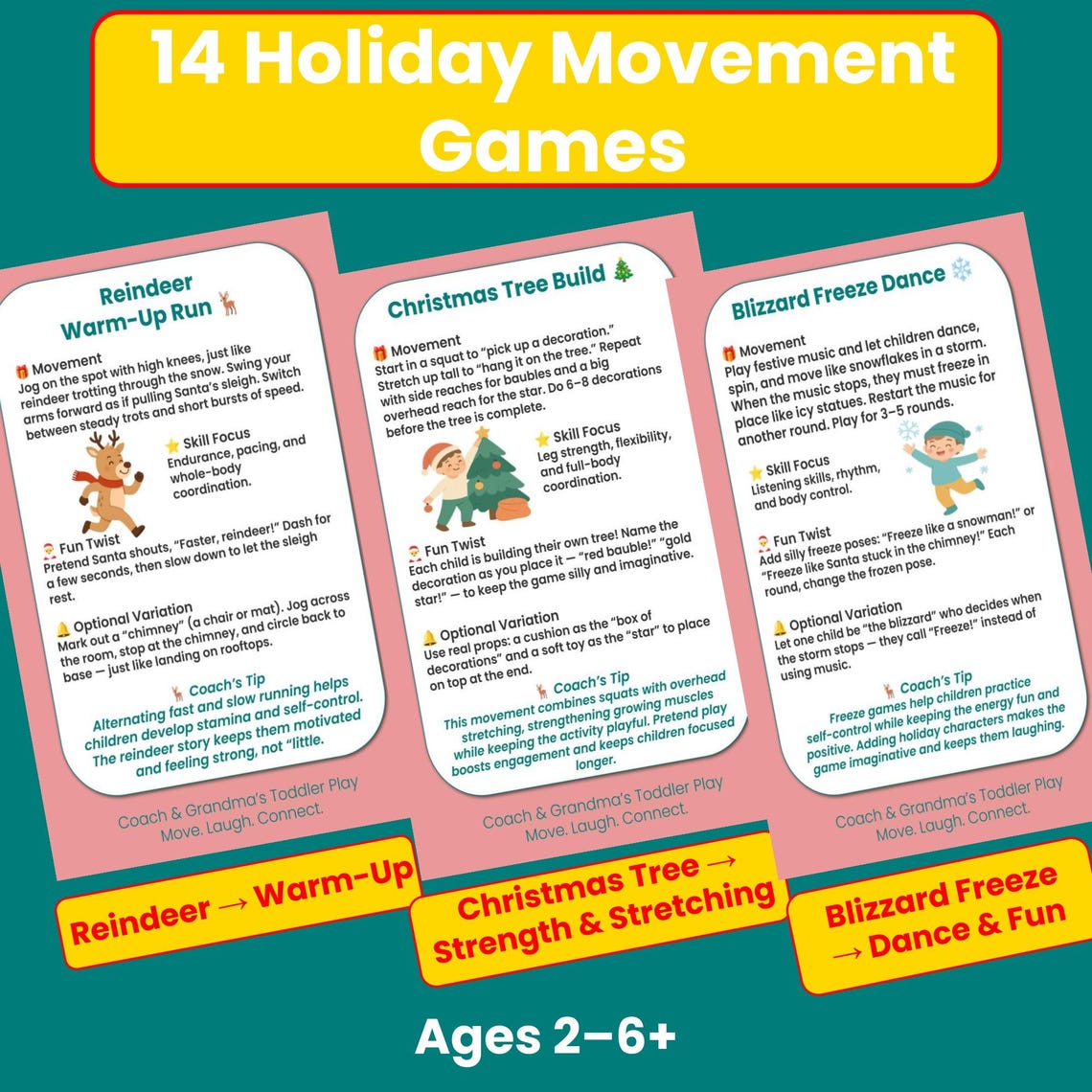 Christmas Movement Cards for Toddlers | Holiday Printable Game ...