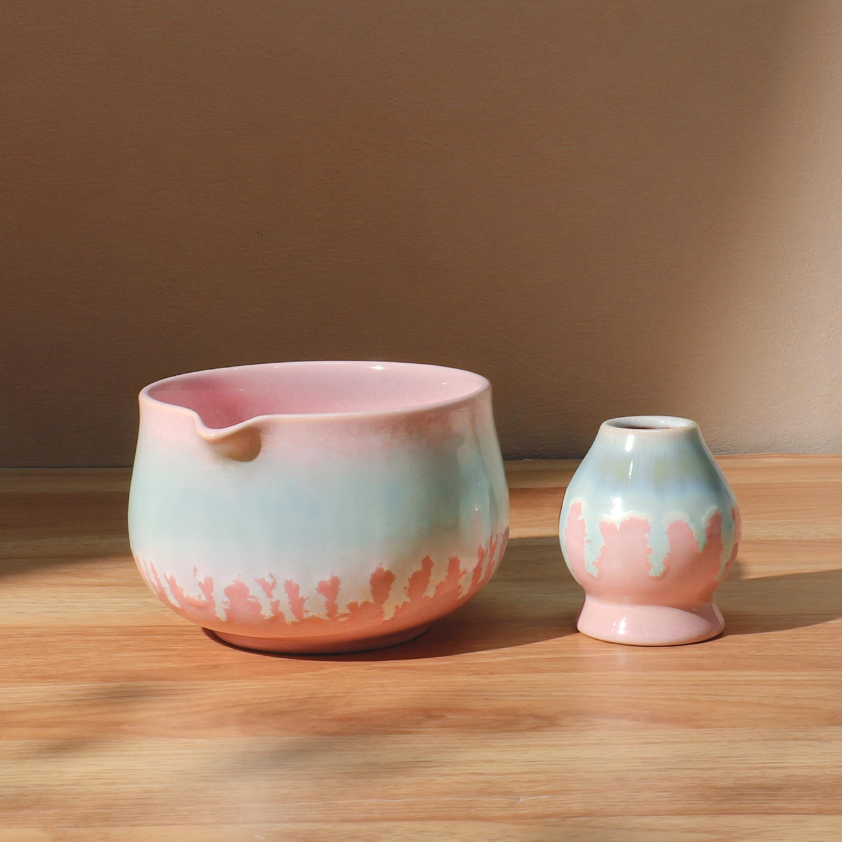 Rustic Ombre Ceramic Matcha Bowl Set, Hand-glazed Chawan With Chasen ...