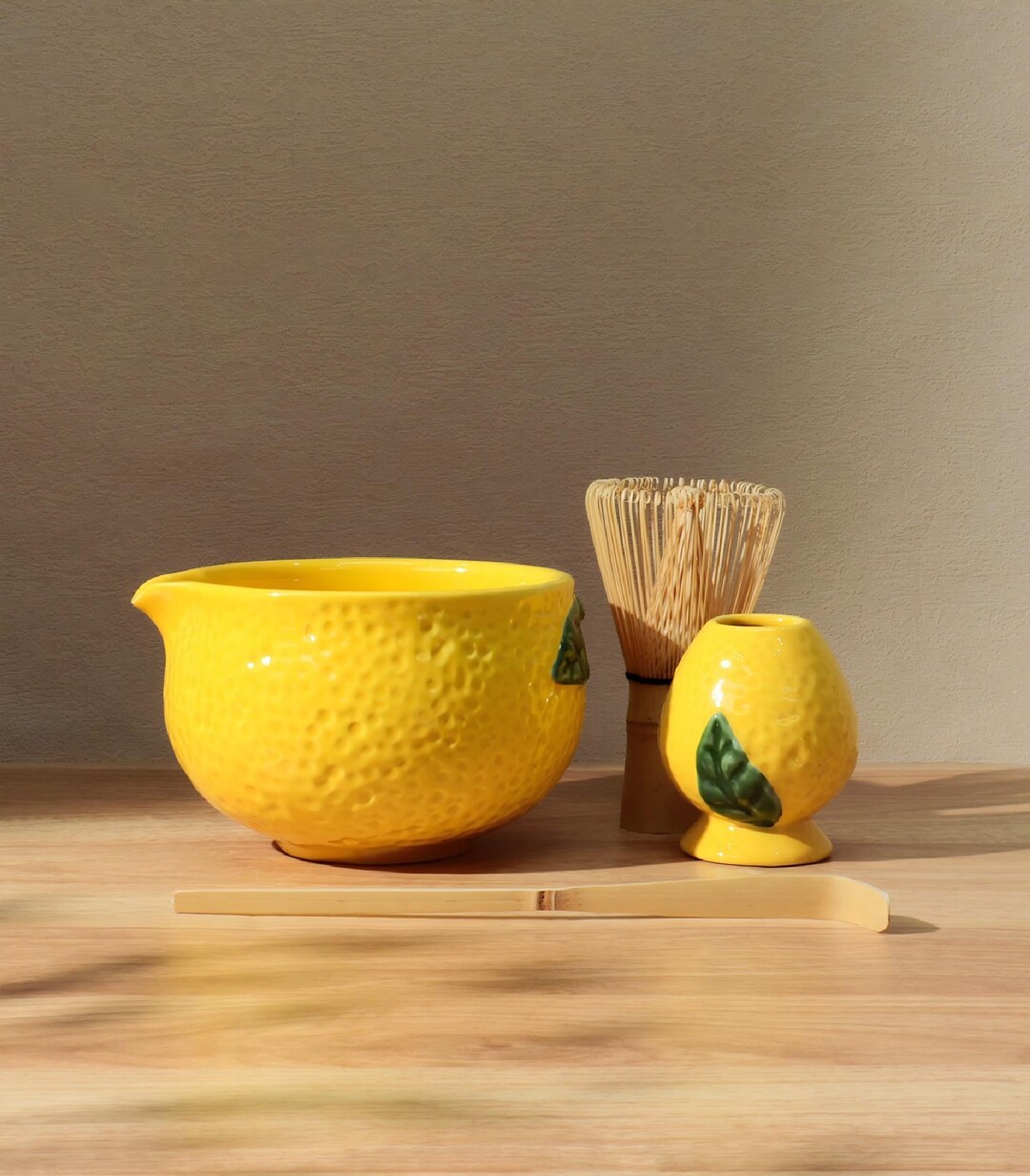 Lemon Shaped Matcha Set, Handcrafted Ceramic Tea Bowl & Whisk Holder ...