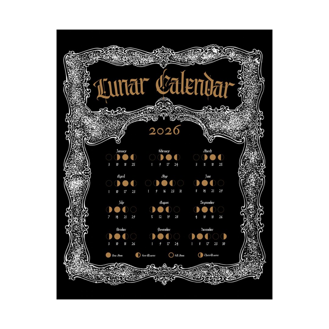 2026 Lunar Calendar Print | Gothic Occult Moon Phase Chart - Etsy
