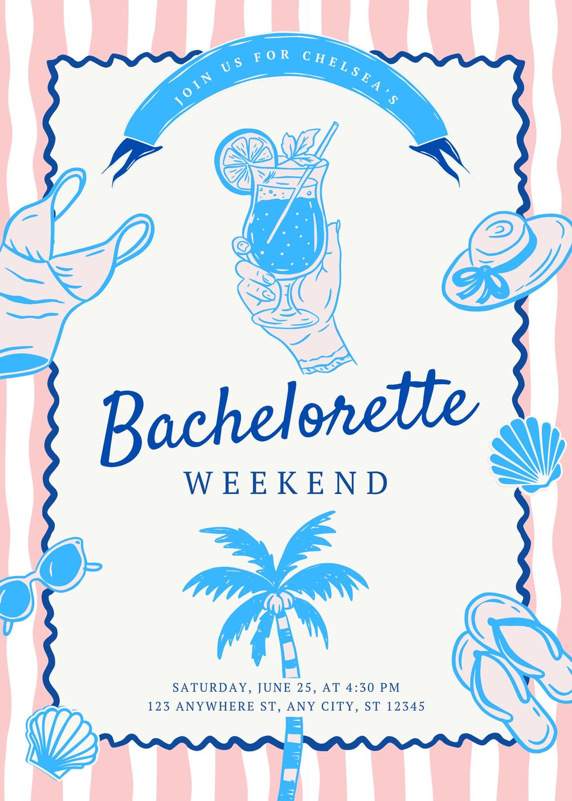Editable Bachelorette Weekend Invitation Template | Retro Beach Theme ...