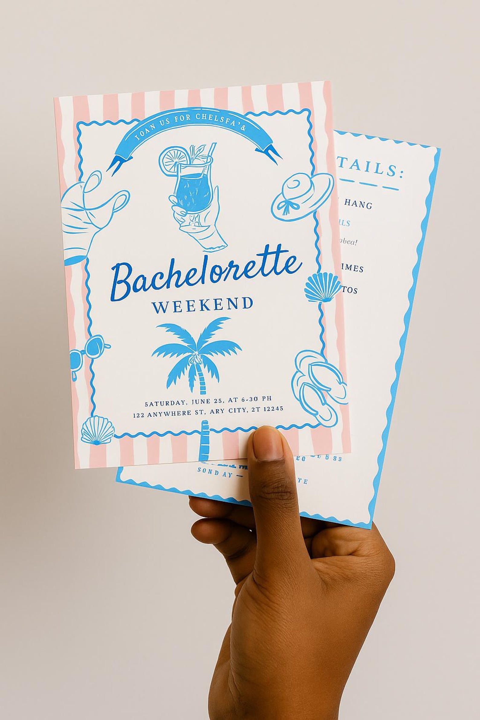 Editable Bachelorette Weekend Invitation Template | Retro Beach Theme ...