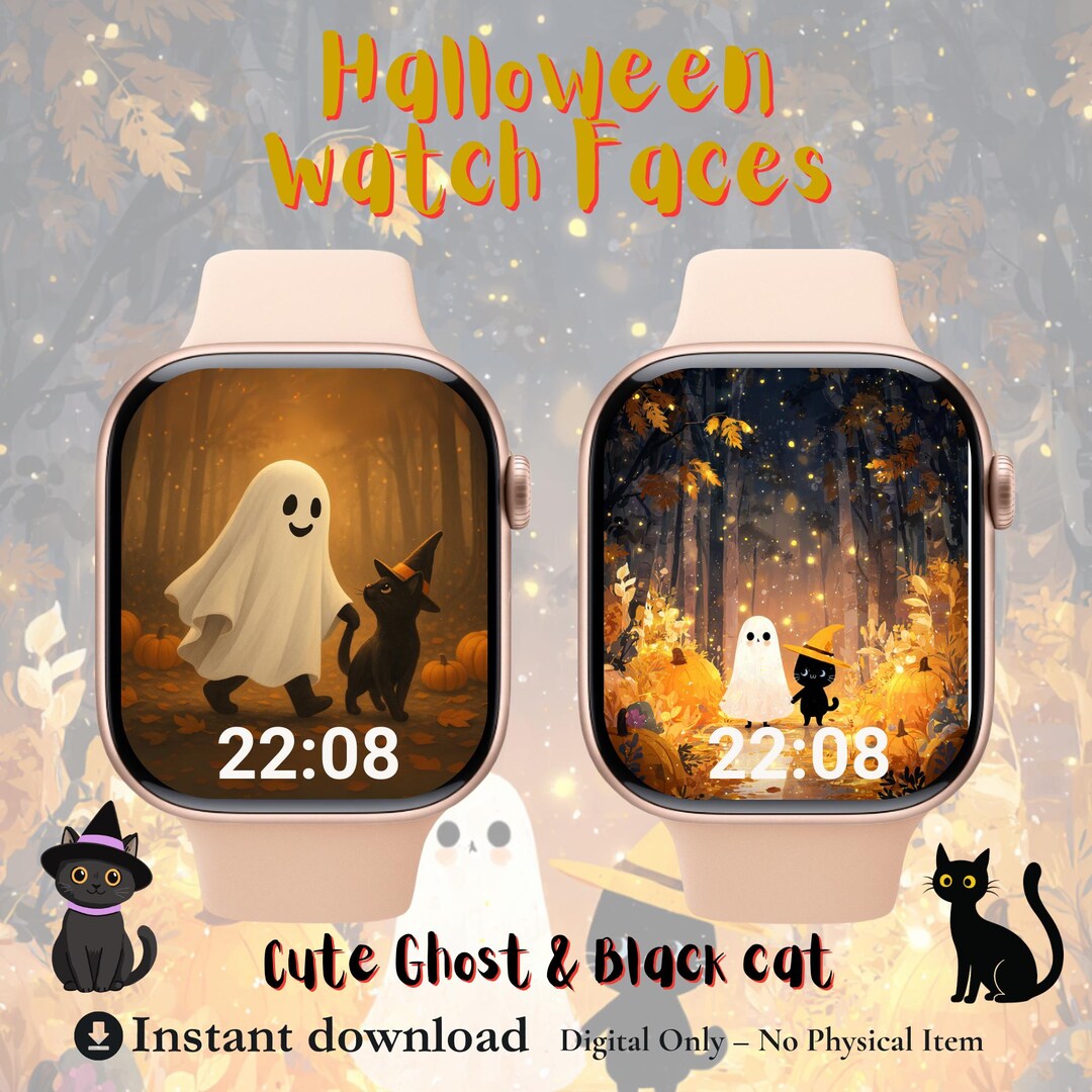 Cute Halloween Watch Face for Apple Watch | Ghost & Black Cat , Fall ...