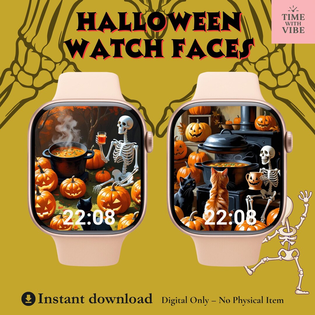 Halloween Watch Faces for Apple Watch – Cozy Skeleton & Pumpkin Cottage ...
