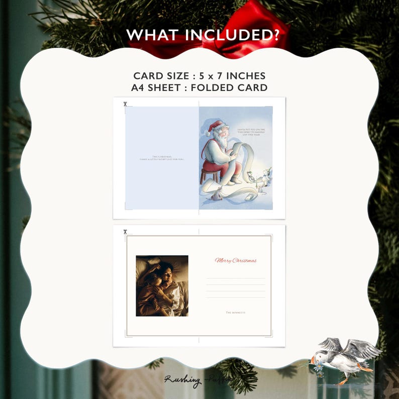 Santa Long List Christmas Card Printable, Flat and Folded Holiday, Hand ...