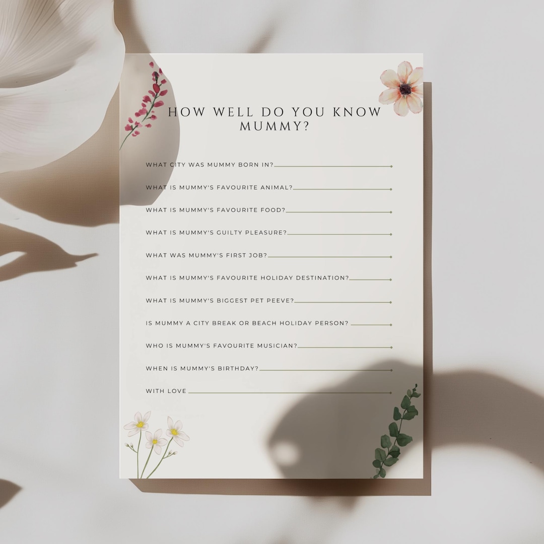 Baby Shower Game How Well Do You Know Mummy? | Printable Baby Shower ...
