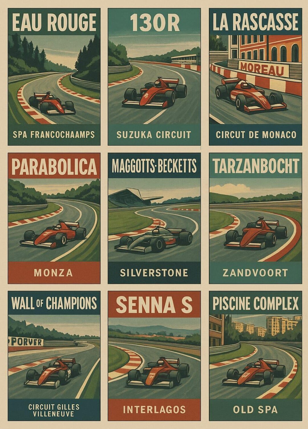 F1 Corner Icons – Retro Motorsport Wall Art Poster - Etsy
