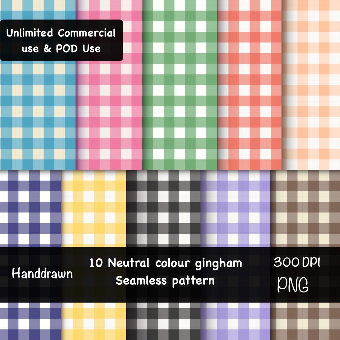 Pastel and Neutral Gingham Digital Paper: Seamless Checkered Patterns ...