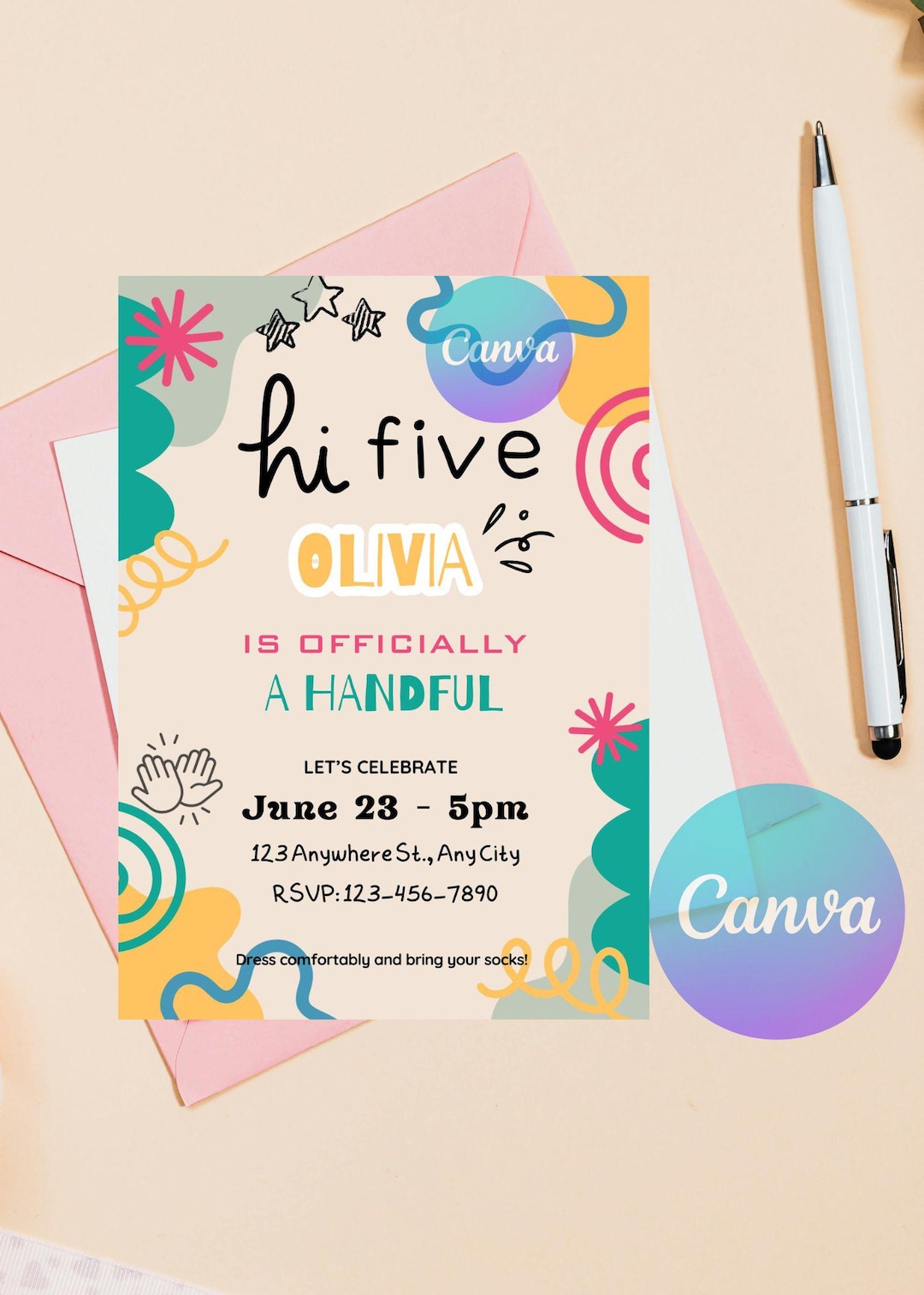 Hi Five Birthday Invitation, Fifth Birthday Party Invite, Officially a ...