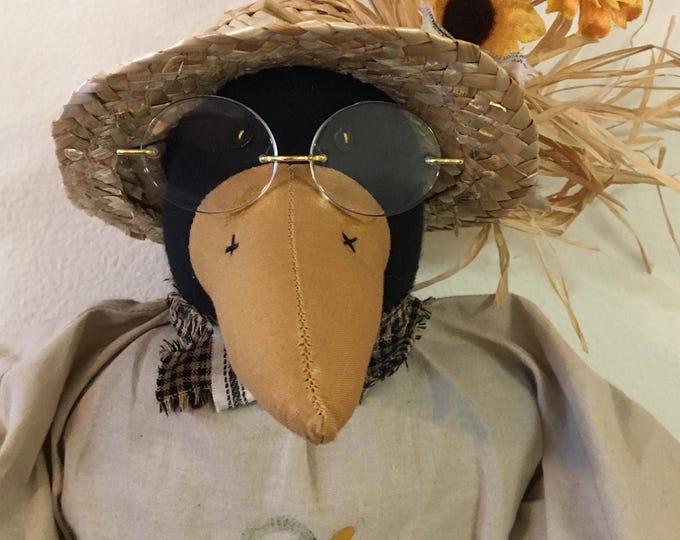 Crow Doll, Boy Crow, Farmhouse Crow, Primitive Crow, Fabric Boy Crow ...