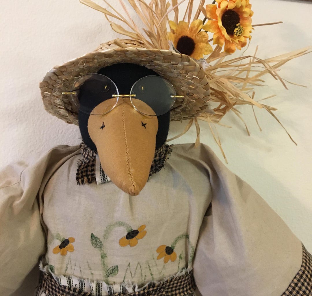 Crow Doll, Boy Crow, Farmhouse Crow, Primitive Crow, Fabric Boy Crow ...