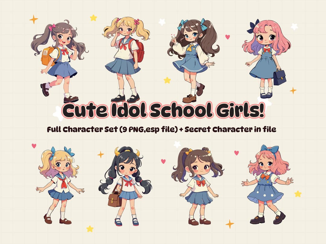 Anime Cute Idol School Girls – Full Character & School Supplies - JPG ...