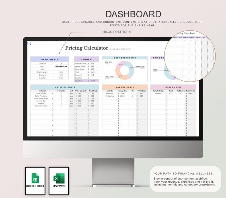 Excel Pricing Calculator and Expense Tracker - Profit Margin Tool ...