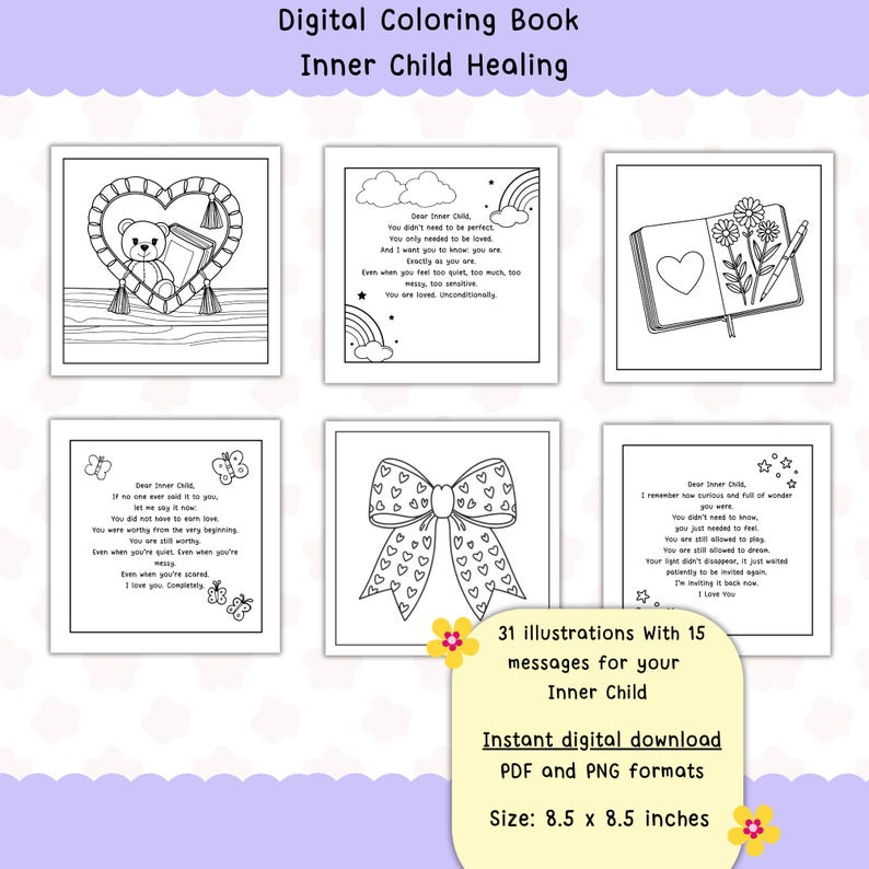 Digital Coloring Book Inner Child Healing - 31 Illustrations and 15 ...