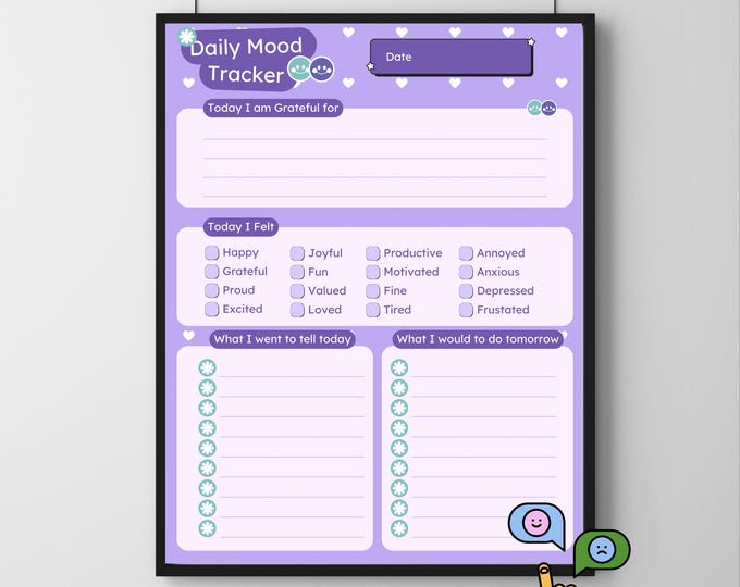 Mood Tracker Printable, A Year in Pixels, Mood Journal, Emotion Tracker ...