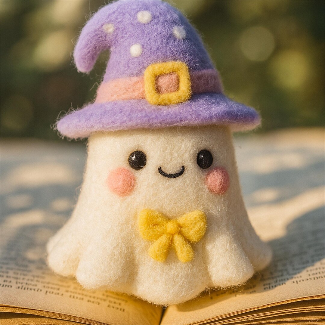 Handmade Felt Halloween Cute Ghost With Wizard Hat, Adopt a Ghost ...