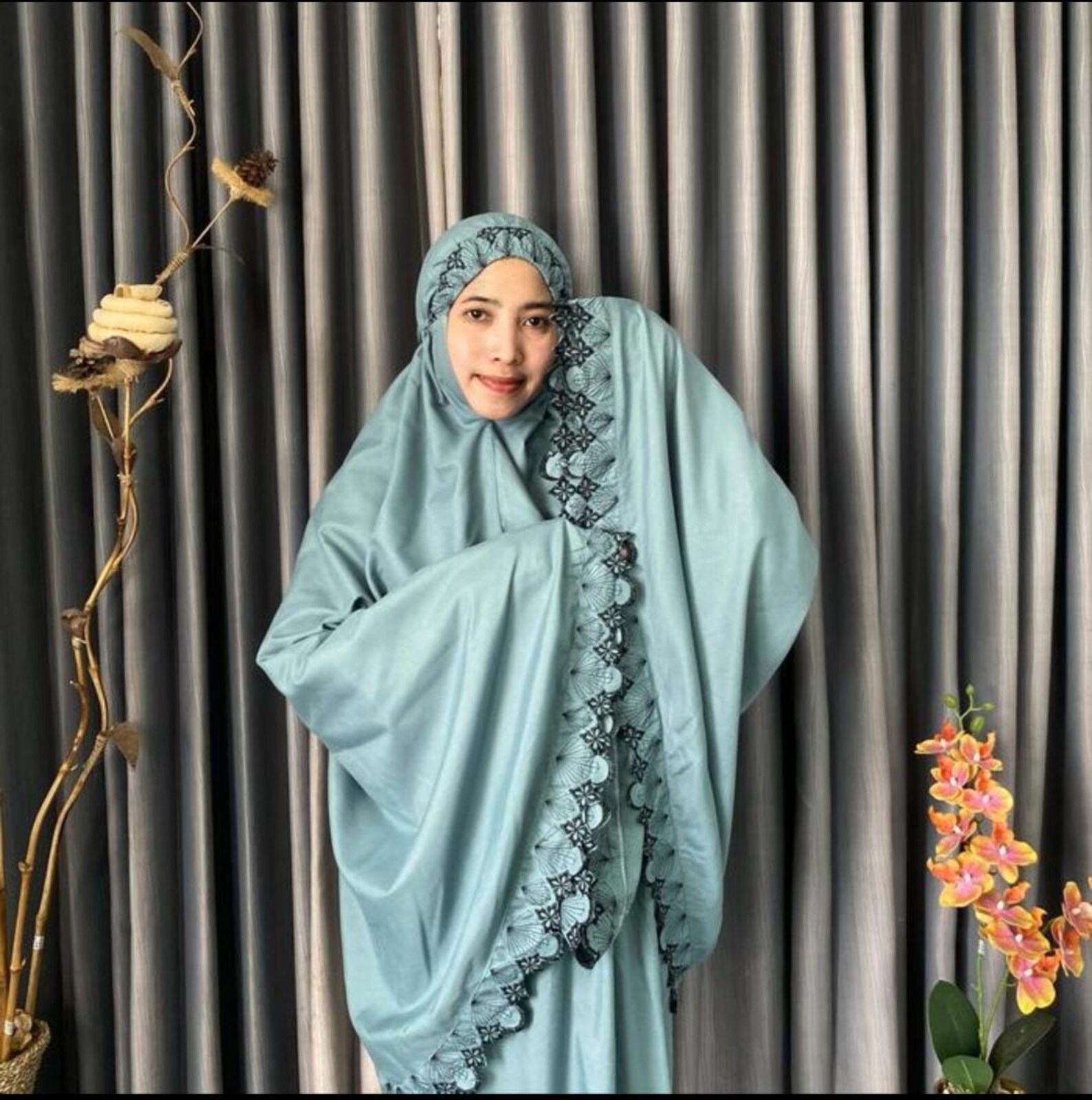Embroidered Cotton Mukena Set for Women Design B2 – Adult Prayer Outfit ...