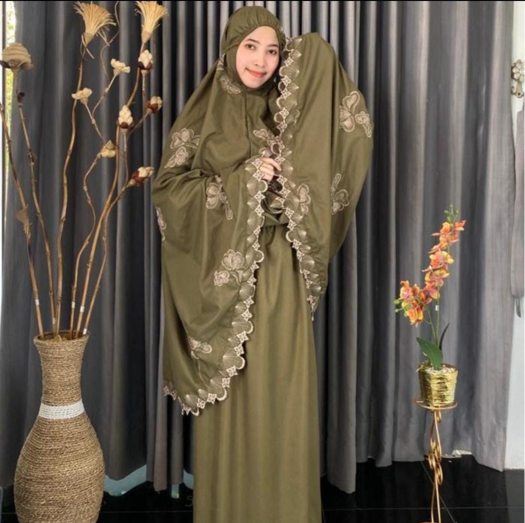 Embroidered Cotton Mukena Set for Women Design D1 – Adult Prayer Outfit ...