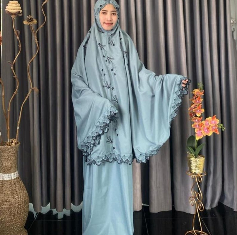 Embroidered Cotton Mukena Set for Women Design C1 – Adult Prayer Outfit ...