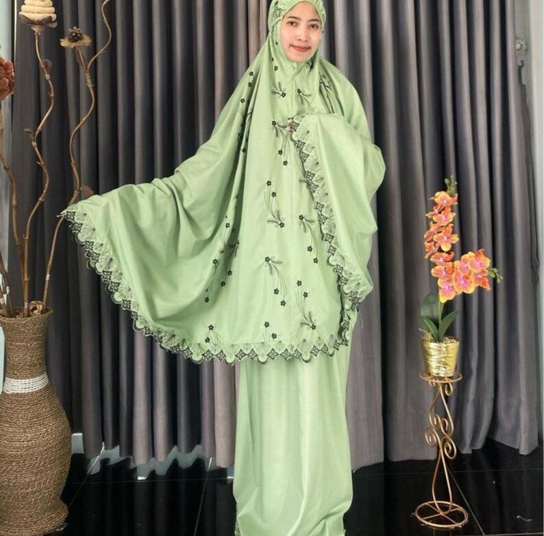 Embroidered Cotton Mukena Set for Women Design C1 – Adult Prayer Outfit ...