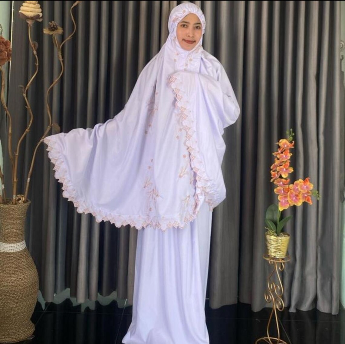 Embroidered Cotton Mukena Set for Women Design C1 – Adult Prayer Outfit ...