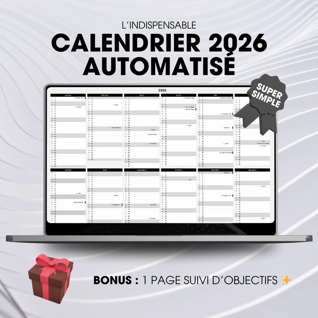 Calendrier 2026 numérique & imprimable FR | Planner Google Sheets ...
