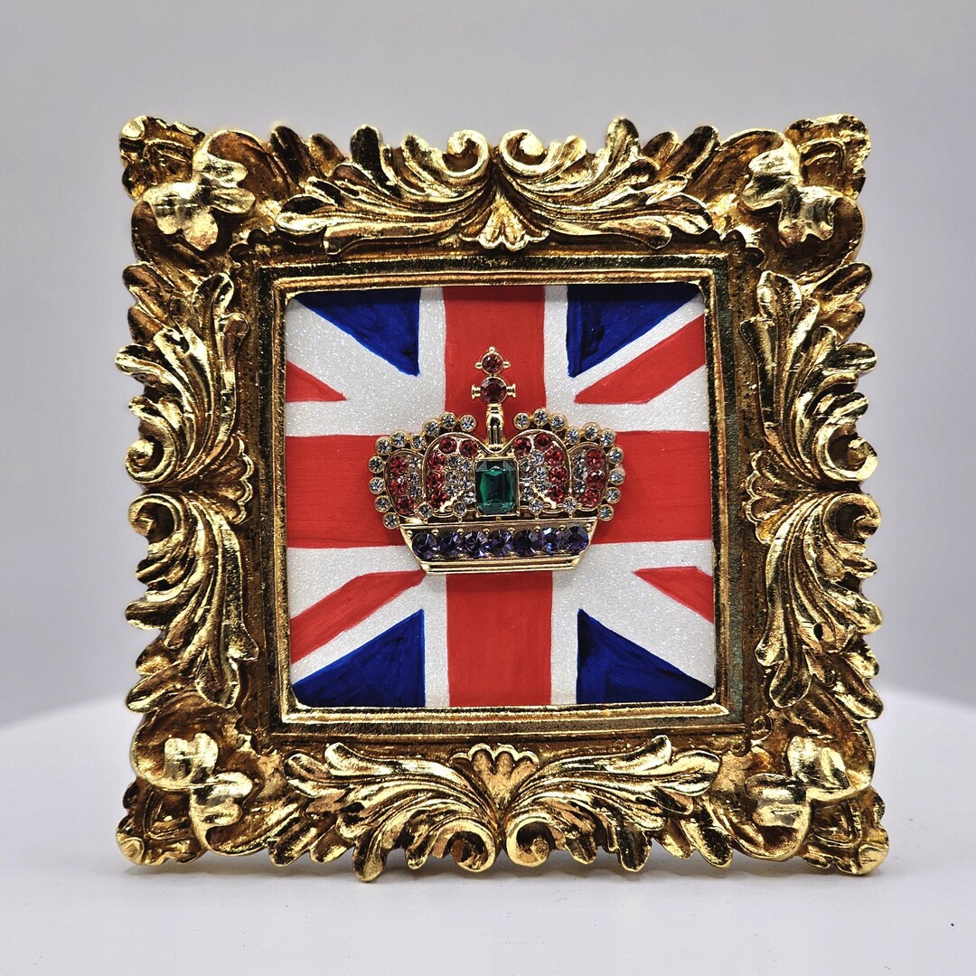 Hand-painted British Flag Art With Rhinestone Crown in Gold Frame ...
