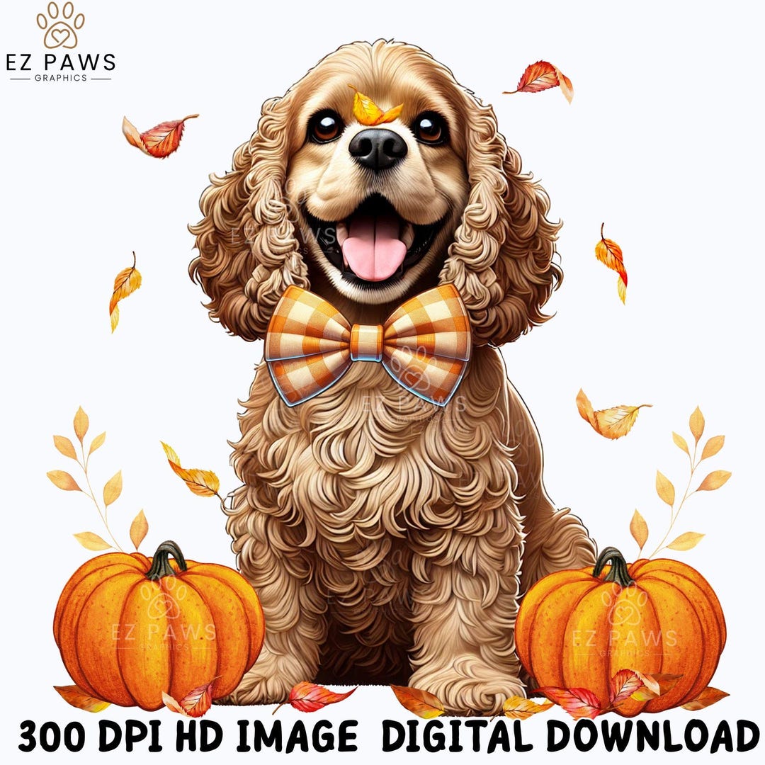 Fall Cocker Spaniel PNG: Autumn Pumpkin Graphic (digital Download) - Etsy