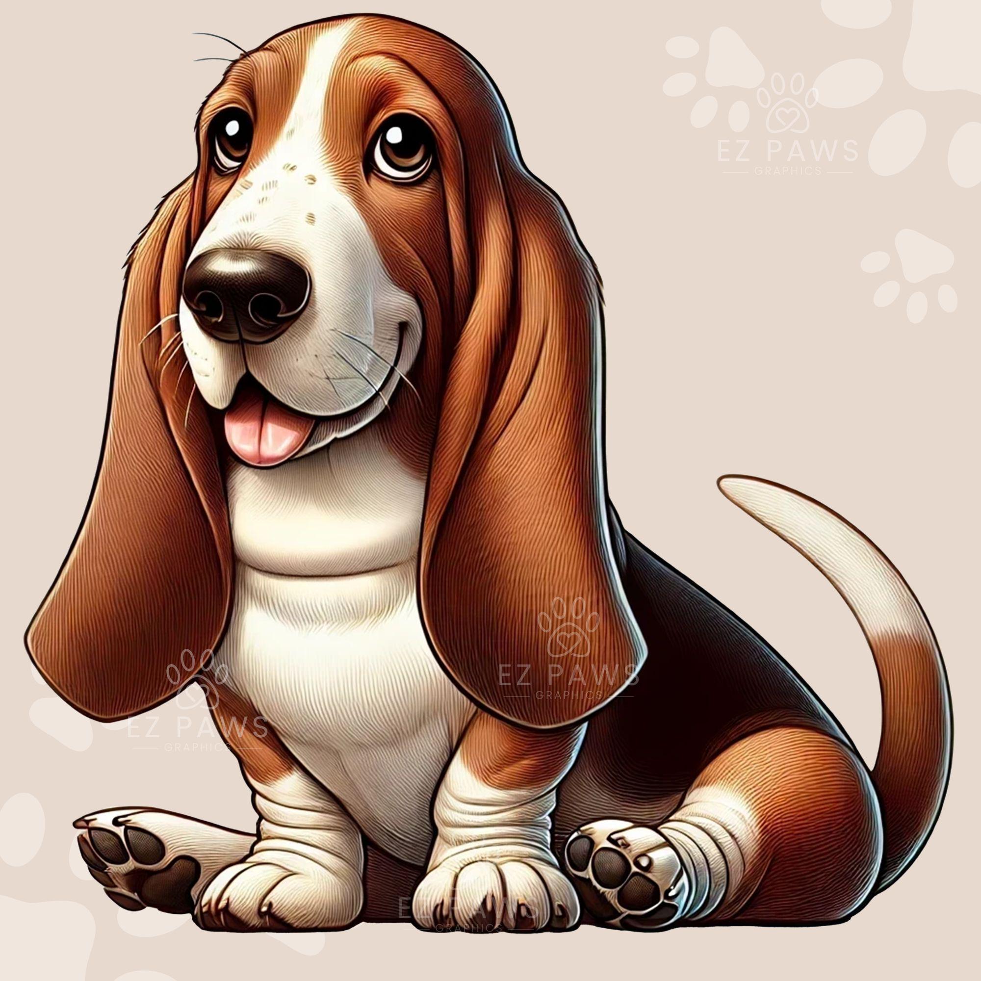 Dogs Clipart, 5 PNG Adorable Basset Hound Graphics, Cute Basset Dog ...