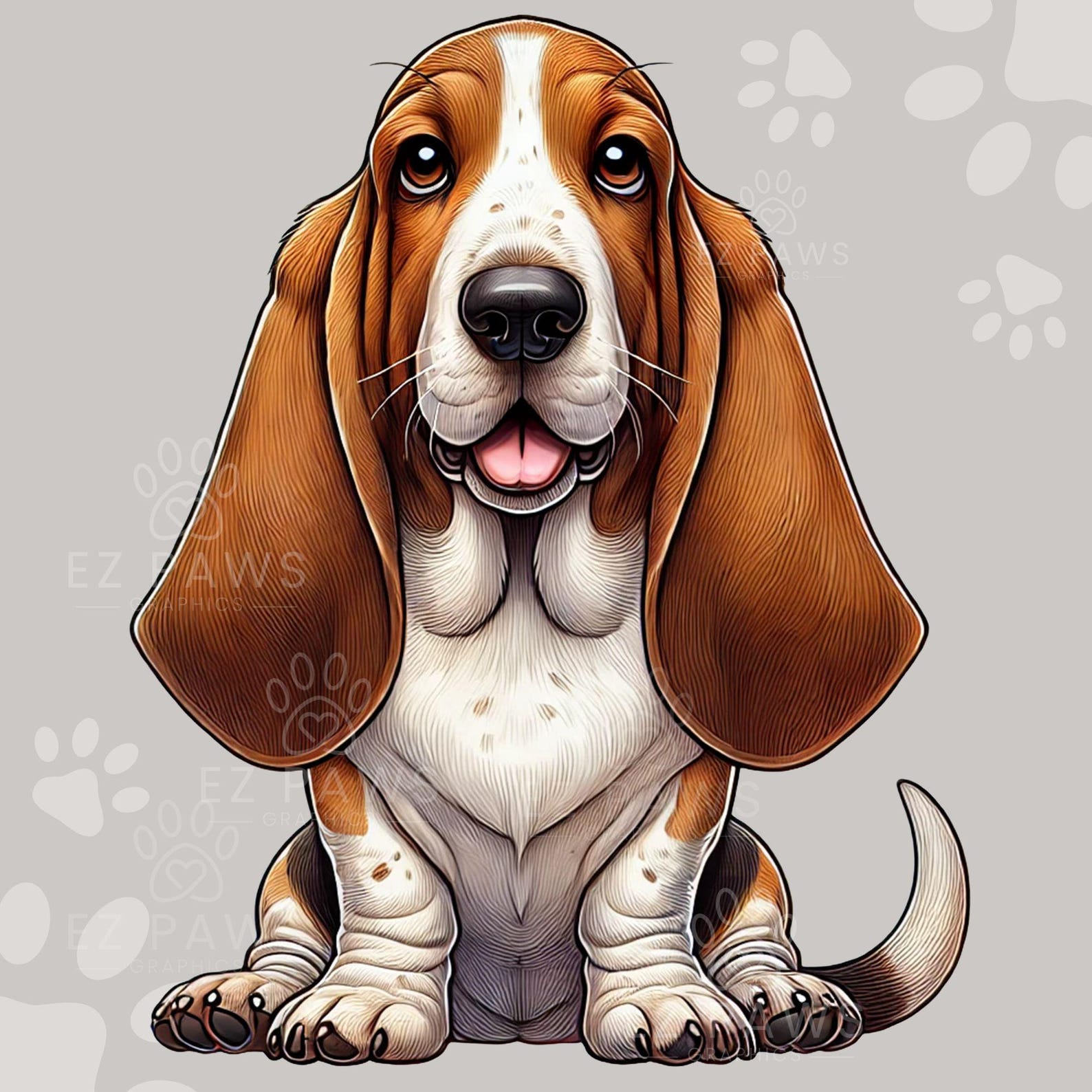 Dogs Clipart, 5 PNG Adorable Basset Hound Graphics, Cute Basset Dog ...