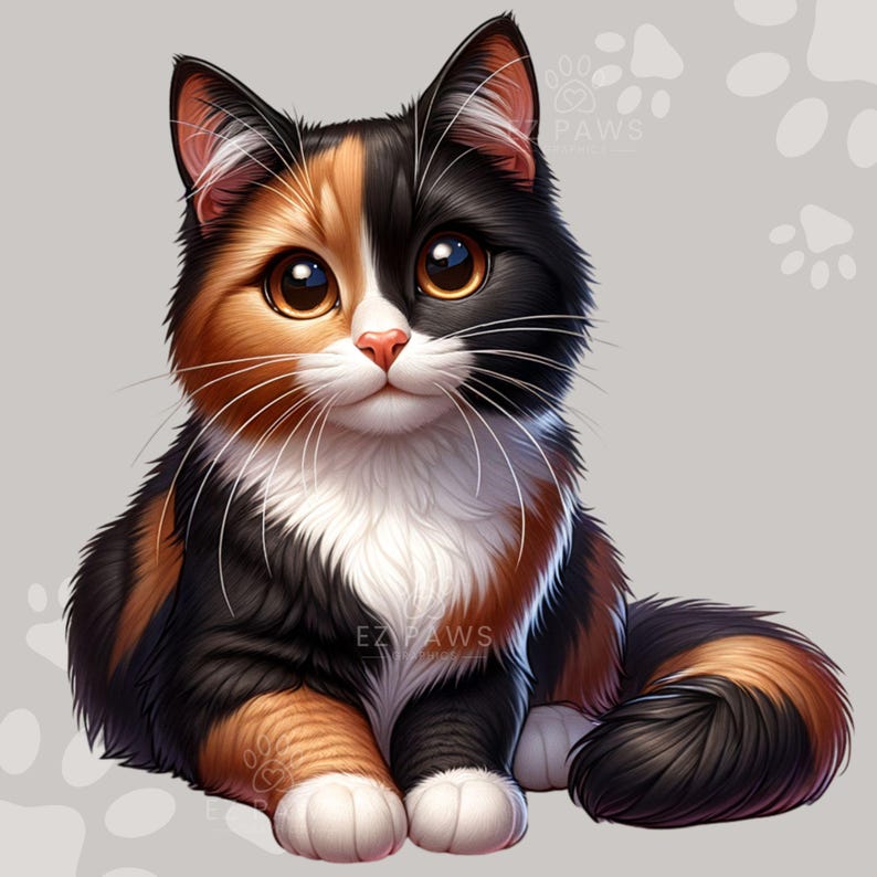 Cats Clipart, 5 PNG Adorable Calico Cat Graphics, Cute Calico Cat ...