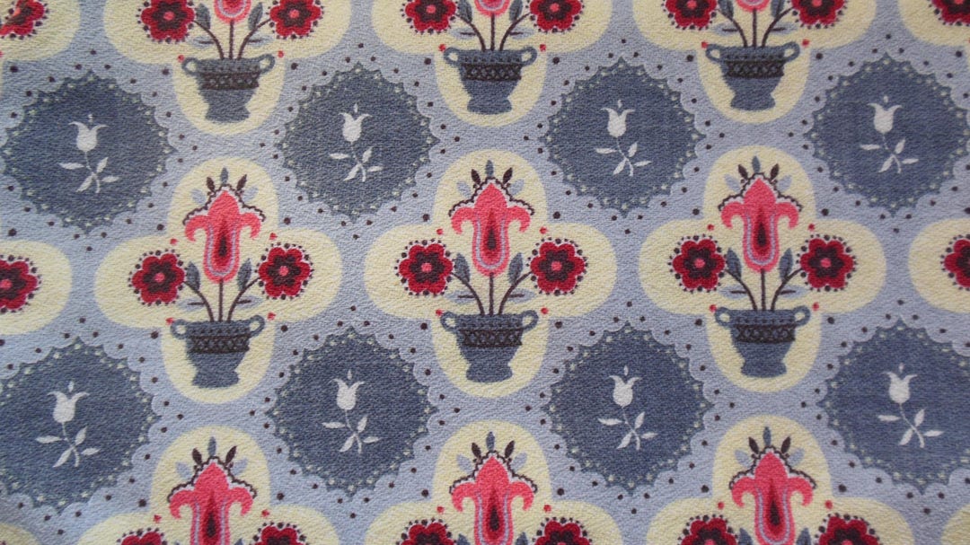 Vintage Bark Cloth Pink & Red Floral With Gray Print - Etsy