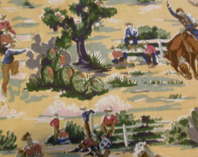 Vintage Western Cowboy Themed Bark Cloth Fabric Piece - Etsy